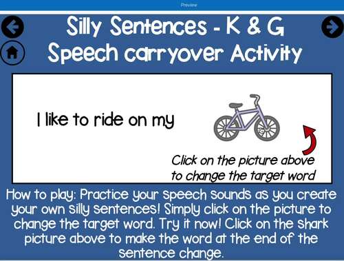 Silly Sentences K and G Boom Cards™ Speech Therapy Articulation Carryover
