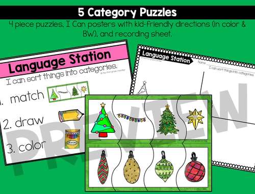 December Language Centers for Kindergarten | TPT
