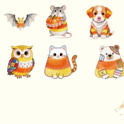Candy Corn Animals Embroidery Style Clipart – 19 PNGs, Transparent ...