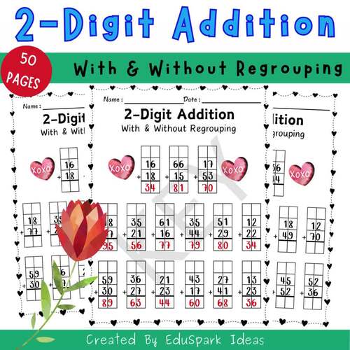 2-Digit Addition With & Without Regrouping | Valentine's Day | 1st ...