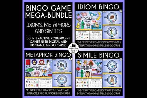 Idioms, Metaphors and Similes - 30 Bingo Games - Interactive PowerPoint ...
