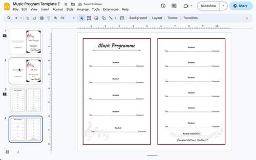 EDITABLE Music Program Template PDF - End of Year Choir Band Concert