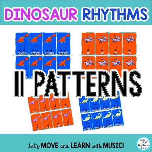 Dinosaur Rhythm Pattern Flash Cards {Quarter & Eighth Note} | TPT