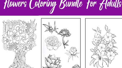 Flowers Coloring Bundle For Adults by Funny Easy Learning | TPT