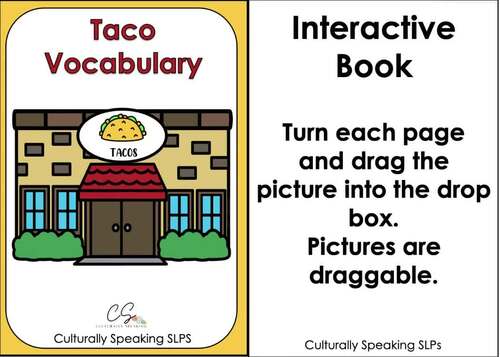 Taco Vocabulary Interactive Book & BOOM CARDS by Culturally Speaking SLPs