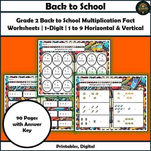Grade 2 Back to School Multiplication Math Visual Interactive 1 Digit 9 ...