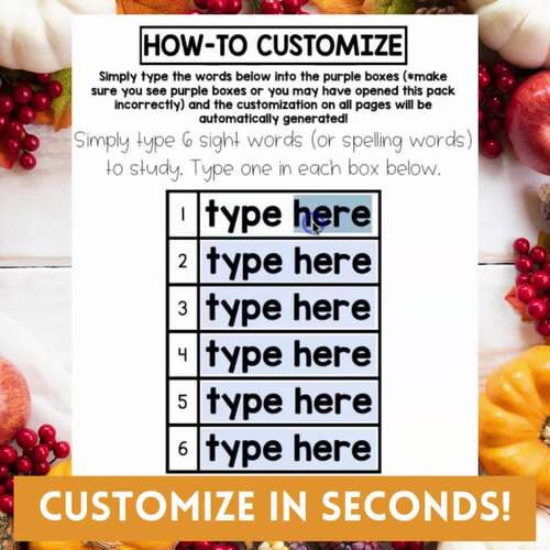 Thanksgiving Editable Color by Sight Word Activities | November Fall ...