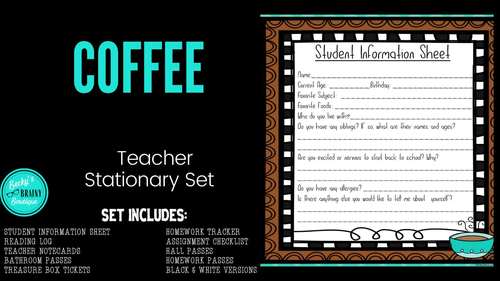 Coffee Back to School Teacher Stationary Set by Becky's Brainy Boutique