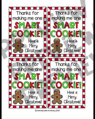 Smart Cookie Christmas Treat Tags Christmas Cookie Holiday Gift Tag for ...