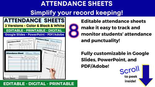 Attendance Sheet for Middle School & High School Editable Google Slides ...