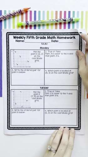 5th Grade Weekly Homework Coordinate Planes, Classify Shapes | TPT