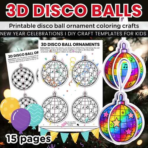3D Disco Ball Ornament Crafts, Fun DIY Coloring Templates for New Year ...