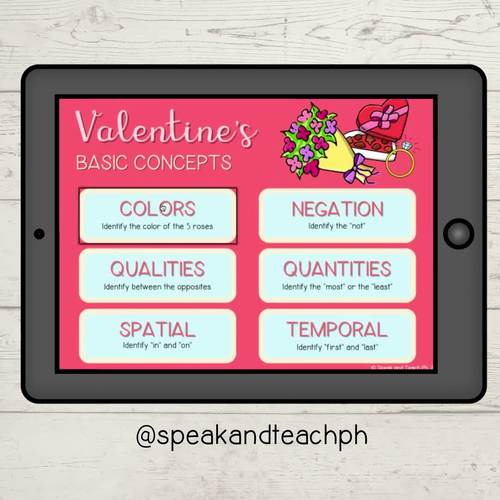 Valentine's Day Basic Language Concepts No Prep Speech Therapy Boom Cards™