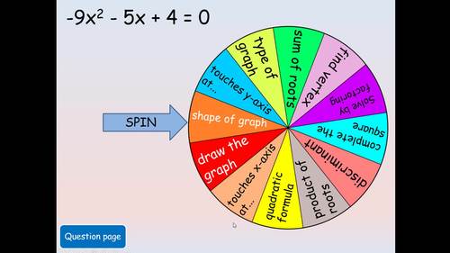 Quadratic equations and the parabola review - Spin the wheel game. by ...