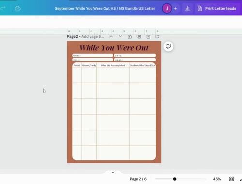 Autumn High School Substitute Teacher Note Bundle | Middle School | Sub ...