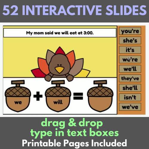 Thanksgiving Contractions Worksheets & Digital Activities November ELA Fun