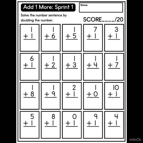 Mental Math Sprints and Quick Checks for Adding +1 | Addition up to 10