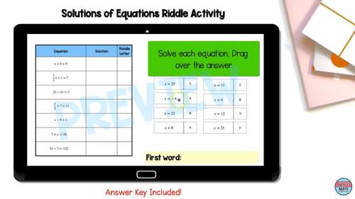 Solutions of Equations Digital Distance Learning Activity | TPT