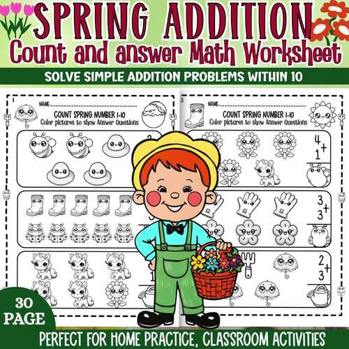 Spring Addition Practice with Numbers Count, Spring Math Worksheets ...