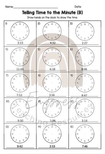 Telling Time to the Minute - Numeracy Worksheets by Empress Teaching ... Telling Time to the Minute - Numeracy Worksheets by Empress Teaching ...