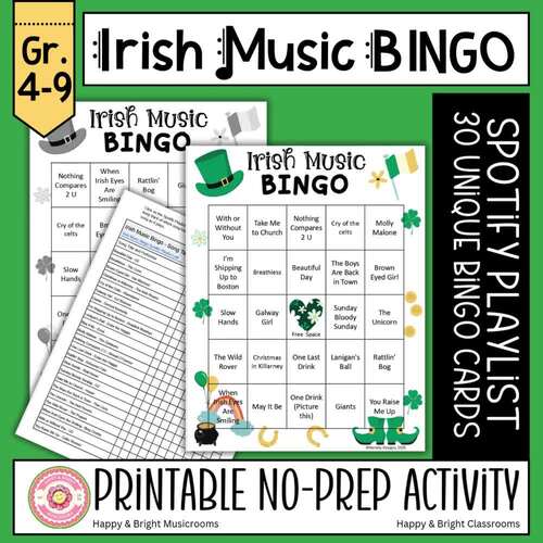 St Patricks Day Music Bingo for Middle School March Spotify Playlist ...