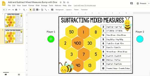 Add and Subtract Mixed Measures Bump Game | Digital and Printable