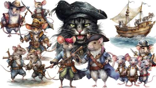 Watercolor Mouse Pirate Clipart Set of 20 Files by ArtisticTimberStudio