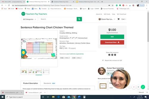 Sentence Patterning Chart Chicken Themed by Curve Your Learning | TPT