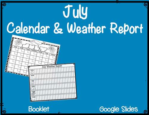 First Grade Daily Calendar & Review Google Slides & Student Booklet: July