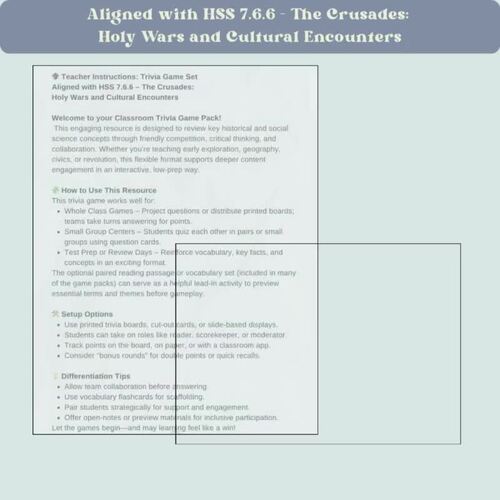 HSS 7.6.6 Trivia Game — Crusades & Cultures: Causes, Course & Effects