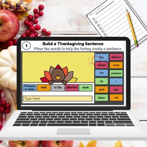 Thanksgiving Sentence Building Digital Activity with Parts of Speech