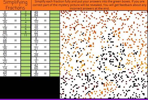 Simplifying Fractions Halloween Math Pixel Art Digital Activity | TPT