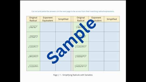 Simplifying Radicals with Variables by Algebra Beagle | TPT