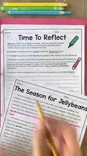 Spring Reading Comprehension Passage Jellybean Activities 3rd 4th 5th Grade