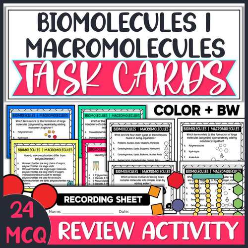 Biomolecules | Macromolecules Task Cards | Science- Biology Review Activity