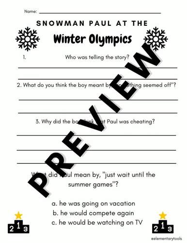Snowman Paul at the Winter Olympics Activity Literacy Pack by ...