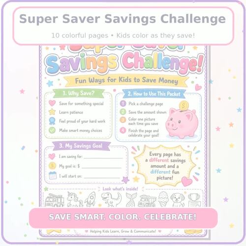 Kid Savings Challenge Worksheets | Money Saving Goal Tracker | Coloring ...