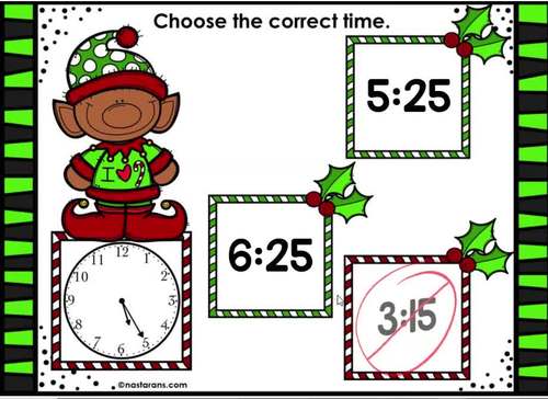 Christmas Math Boom Cards Telling Time To The nearest 5 Minutes Digital ...