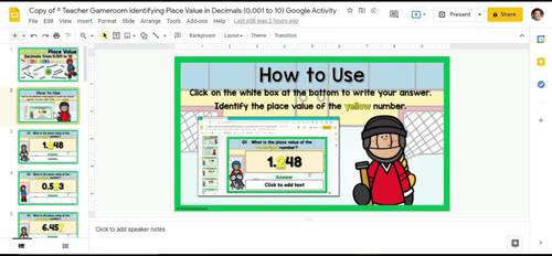 Identifying Place Value in Decimals Google Activity by Teacher Gameroom