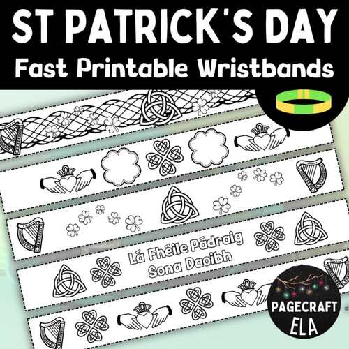 Printable St Patrick's Day Paper Wristband Templates | English and ...