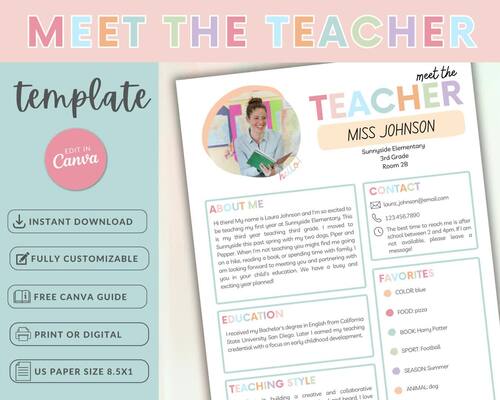 Editable Meet the Teacher Letter - Rainbow Pastel - Canva Template ...