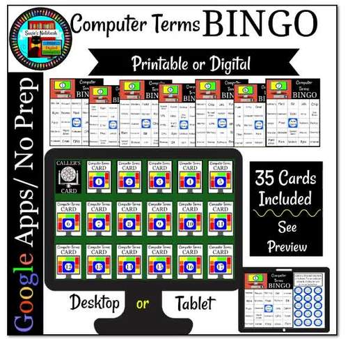 Computer Technology Activity Bingo Game Printable and No Prep Digital