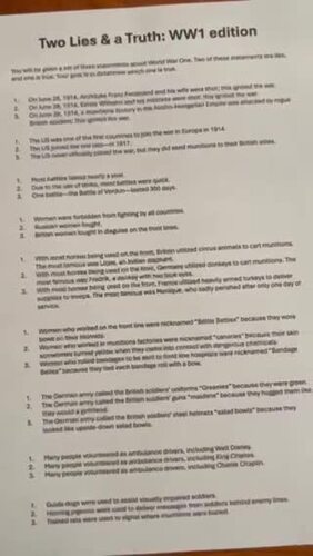 Two Lies & a Truth Game: WW1 edition by MainelyLit | TPT