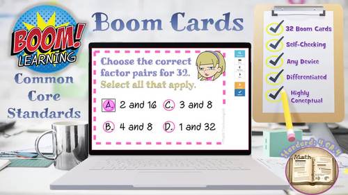Find All Factors and Multiples of Numbers from 1-100 - Boom Cards (4.OA.4)