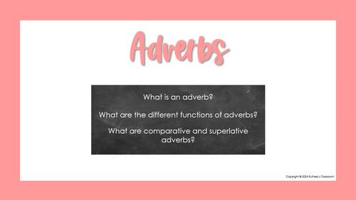 Adverbs Mini Lesson - Google, PPT, PDF + Worksheet by Teaching with Ruthee