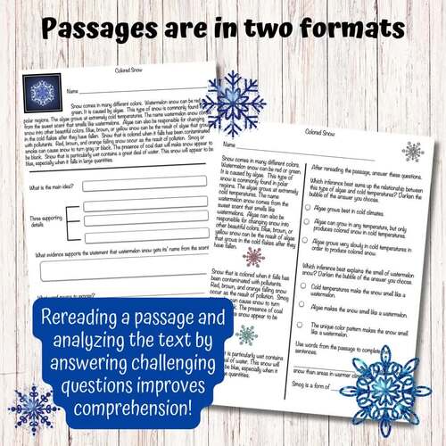 Nonfiction Reading Comprehension Passages & Questions about Snow
