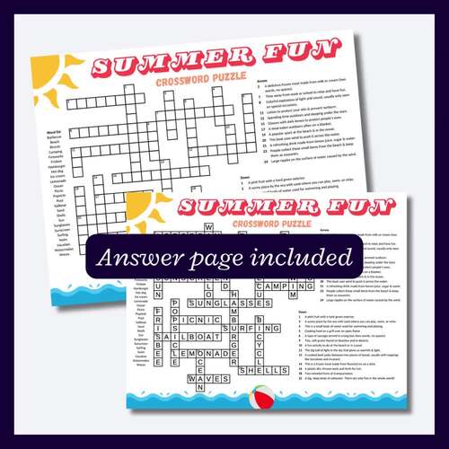 Summer crossword puzzle. Great vocabulary activity or party game! Grade 4+