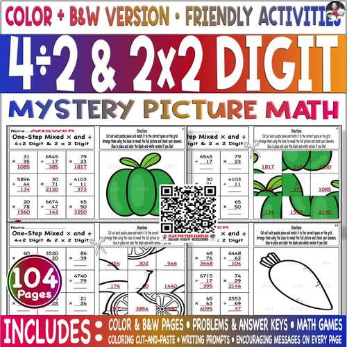 One step Division 4 ÷ 2 Digit, Mult 2 x 2 Digit |Mystery Picture, Solve ...