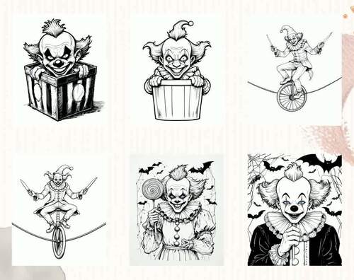 Little Creepy Clowns Coloring Pages - Playfully Spooky Fun Coloring Book