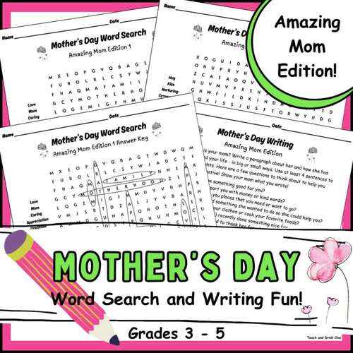 Mother's Day Word Search, Writing, Morning Work, Grade 3 - 5, Amazing ...